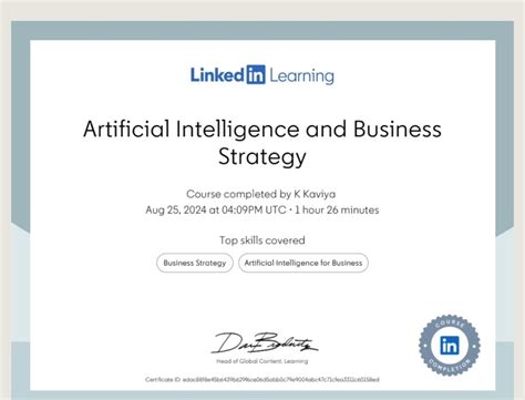 k kaviya on linkedin just finished the course artificial intelligence and business strategy