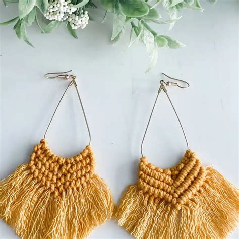 Mustard Boho Macrame Earrings Macrame Earrings Macrame Earrings