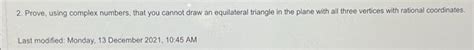 Solved Prove Using Complex Numbers That You Cannot Draw Chegg