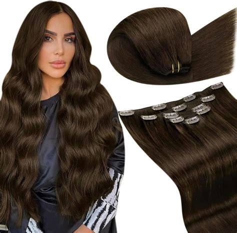 Laavoo Extension Capelli Veri Clip 5pcs 70g 30cm Marrone Cioccolato