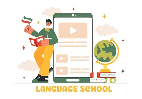 Language School Vector Illustration Of Online Learning Courses Training