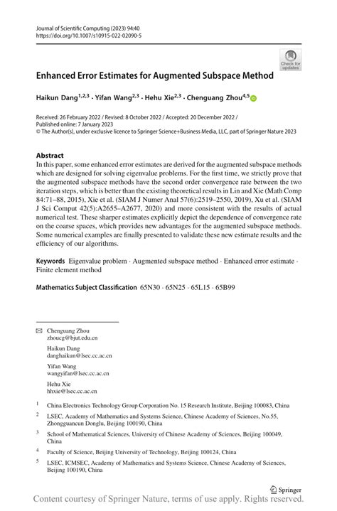 Enhanced Error Estimates For Augmented Subspace Method Request Pdf
