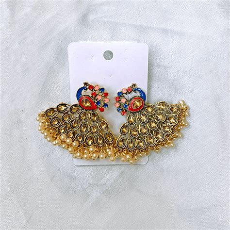 Peacock Supremacy Multi Golden Earrings Jtselect