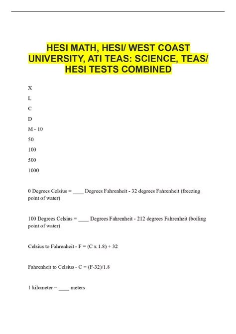 Hesi Math Hesi West Coast University Ati Teas Science Teas Hesi Tests Combined Hesi