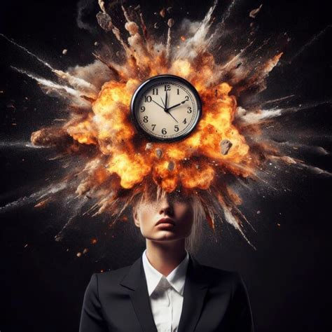 Premium Ai Image Businesswoman With A Realistic Explosion Clock Head