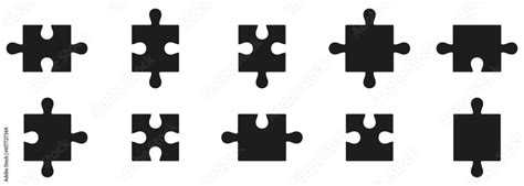 Puzzle Pieces Fit Together Silhouette Icon Set Jigsaw Parts Matching Complete Game Find