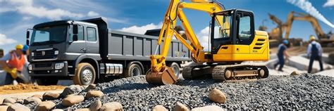 Dynamic Construction Site Scene Heavyduty Truck And Excavator In Action
