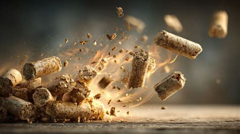 Wood Pellets Exploding With Fiery Energy Showcasing Dynamic Motion And Intense Heat Generative
