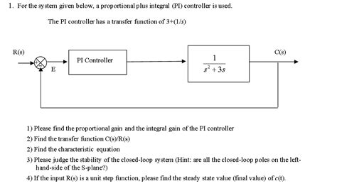 Solved 1 For The System Given Below A Proportional Plus