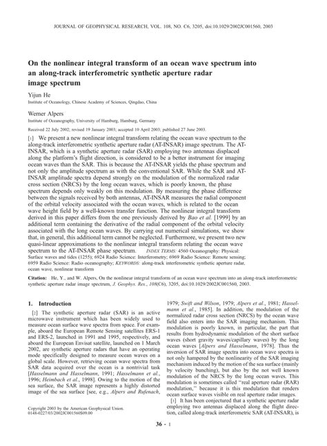 Pdf On The Nonlinear Integral Transform Of An Ocean Wave Spectrum
