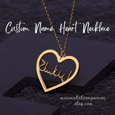 Custom Name Heart Necklace Personalized Engraved Jewelry Etsy