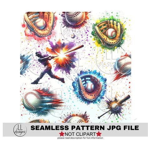 Baseball Splatter Colourful Colorful  Seamless Pattern Digital