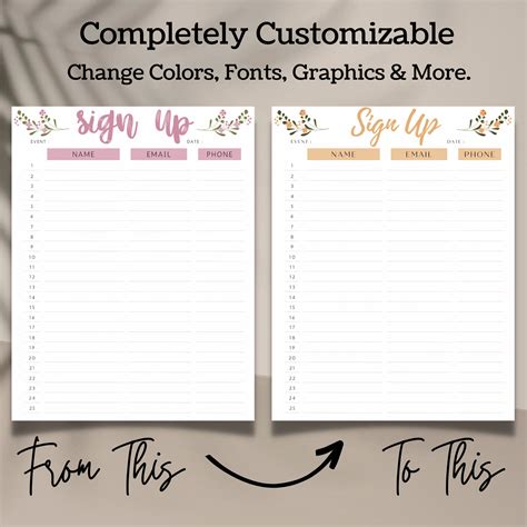 Sign Up Sheet Editable Sign Up Sheet Template Event Sign Up Canva Template Sign Up