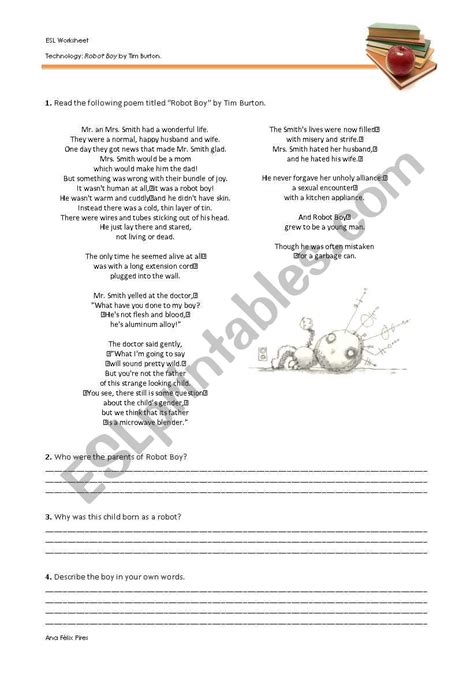 Reading Analyzing Creative Writing Poem Robot Boy By Tim Burton