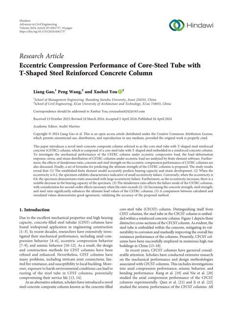Pdf Eccentric Compression Performance Of Core Steel Tube With T