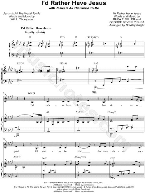 George Beverly Shea Id Rather Have Jesus Arr Bradley Knight Satb