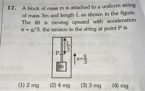 A Block Of Mass M Is Attached To A Uniform String Of Mass 3 M And Length