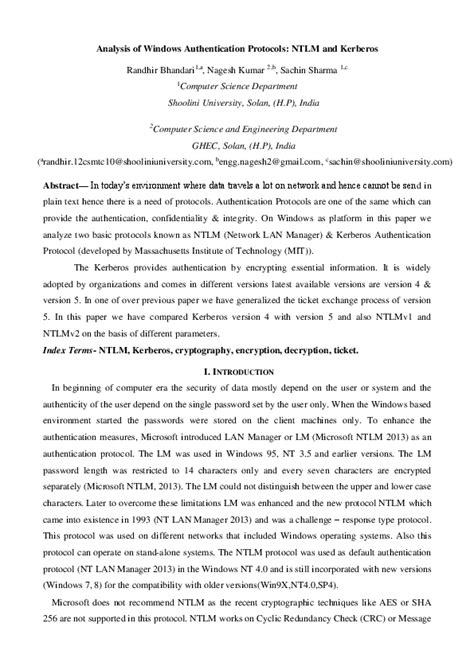 Pdf Analysis Of Windows Authentication Protocols Ntlm And Kerberos