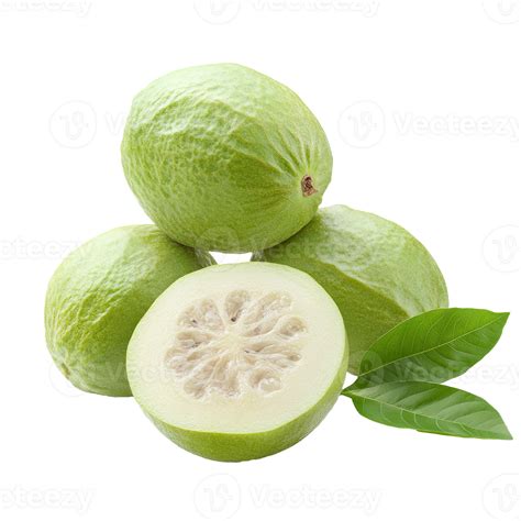 Fresh Green Guavas On Display With Leaves 52706261 Png