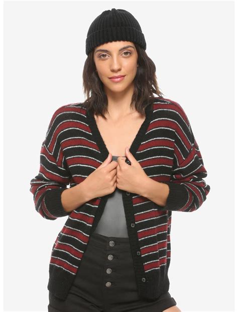 Red Black And White Striped Girls Cardigan Hot Topic