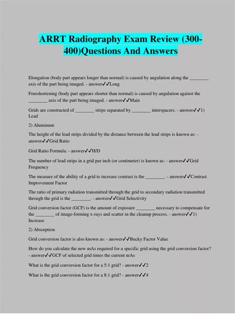 Arrt Radiography Exam Review 300 400questions And Answers Arrt