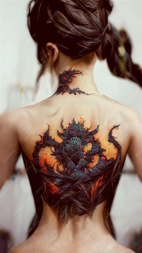 Premium Photo The Back Of A Girl With Dragon Tattoo