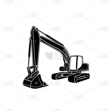 黑白挖掘机插图矢量图形