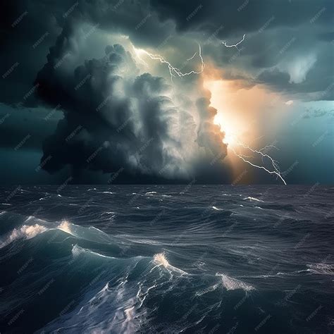 Premium Photo Dramatic Lightning Storm Over Turbulent Ocean
