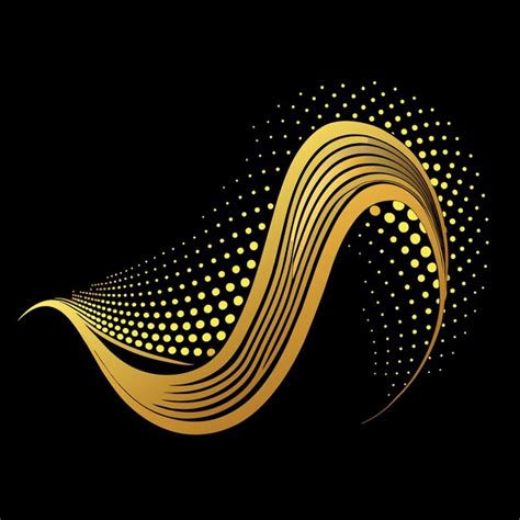 Abstract Random Dot Particles Light Wavy Flowing By Gold Gradient Curve