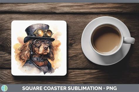Steampunk Dog Cocker Spaniel Square Coaster Sublimation Coas
