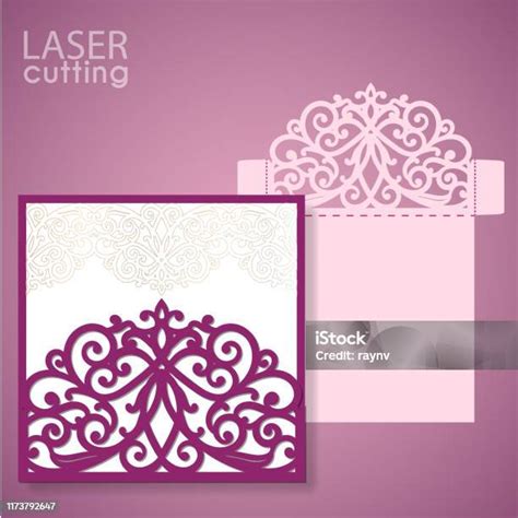 다이 레이저 컷 결혼식 초대장 카드 템플릿 벡터 추상 적인 장식과 결혼식 초대장 또는 인사말 봉투 카드를 엽니다 인사말 카드