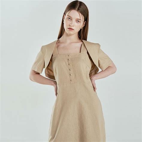 프렌치 린넨 볼레로 셋업 원피스 베이지 Hago하고