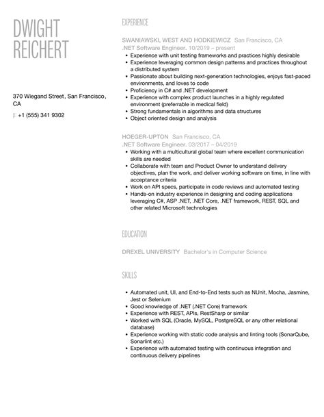 Net Software Engineer Resume Samples Velvet Jobs