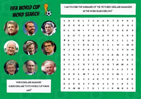 Fifa World Cup England Manager Word Search Football Activity Sheet And