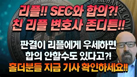 리플분석 리플 Sec와 합의 친 리플 변호사 존디튼 판결이 리플에게 우세하면 합의안할수도있다고 홀더 분들 지금 기사 확인하세요 Youtube