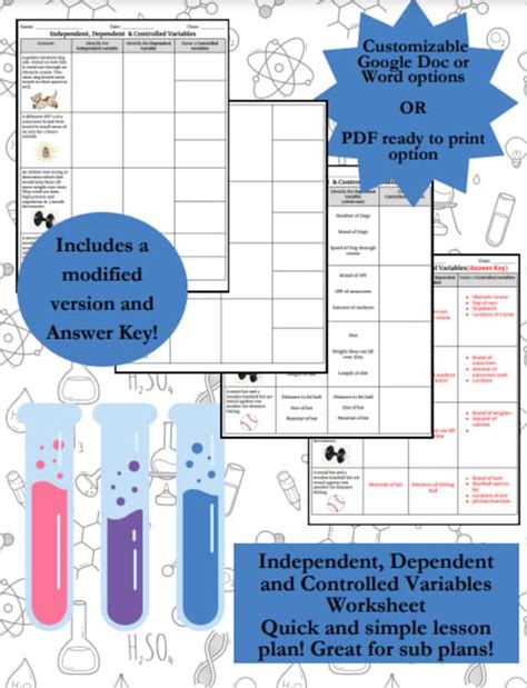 Dependent Independent And Controlled Variables Worksheet Tpt