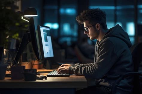 Premium AI Image | Programmer working on laptop in office Coding and software development concept
