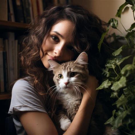 Premium Photo A Young Woman Is Hugging A Cat