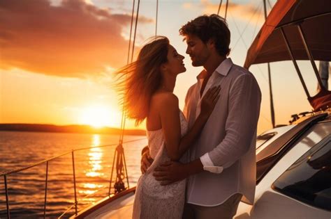 Premium Photo Couple In Love On A Yacht In The Evening