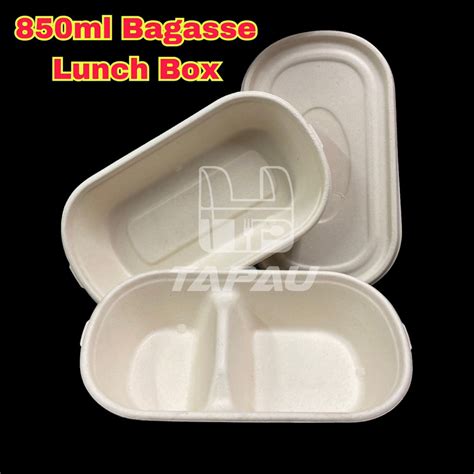 Tapau 850ml Oval Bagasse Lunch Box 50pcs 2 Compartment Bio