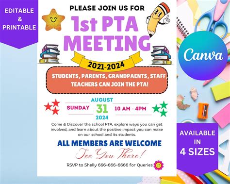 Pto Pta Meeting Flyer Ptopta Information Meeting Flyer Editable