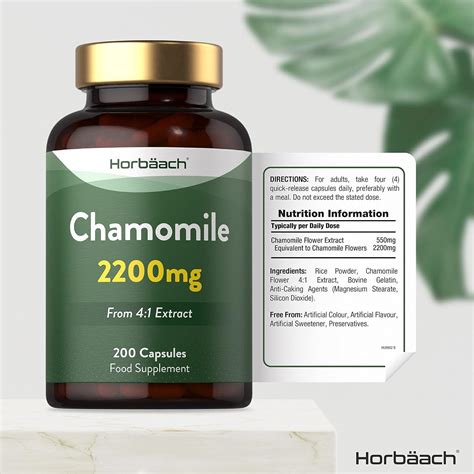 Chamomile Supplement Capsules 2200mg Flower Extract 200 Capsules By Horbaach Buy Now With