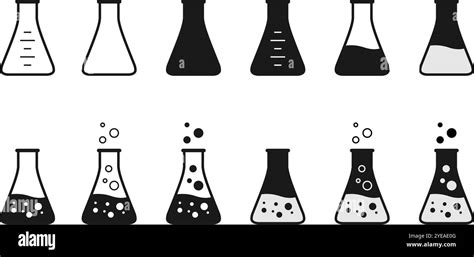 Conical Flask Or Erlenmeyer Flask Vector Set Laboratory Chemical Glassware Equipment Flat