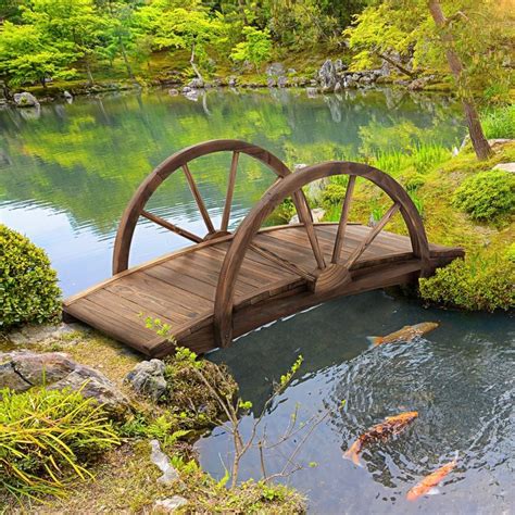 Outsunny 33ft Wooden Garden Bridge Arc Footbridge With Half Wheel