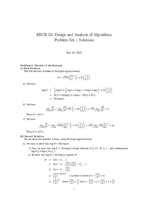 Eece 331 Design And Analysis Of Algorithms Problem Set 1 Solutions