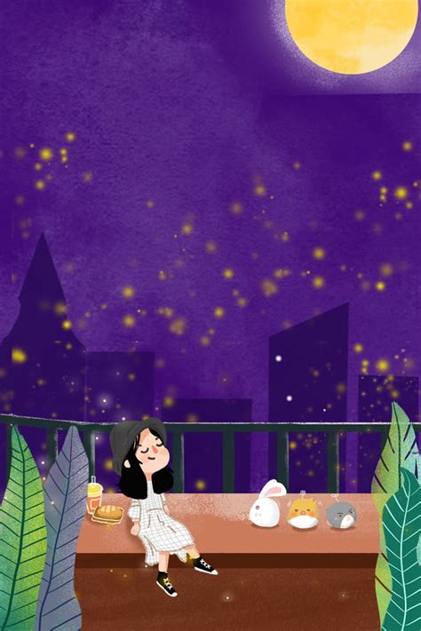 야간 옥상 소녀 포스터 손으로 그린 일러스트 레이터 배경 하늘 달빛 소녀 배경 일러스트 및 사진 무료 다운로드 Pngtree