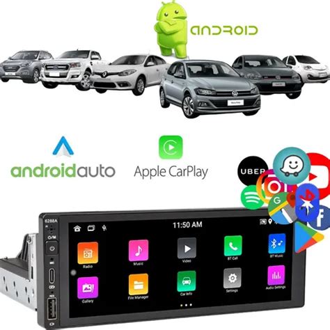 Central Multimídia Android 1 Din Universal 69 Carplay Preta