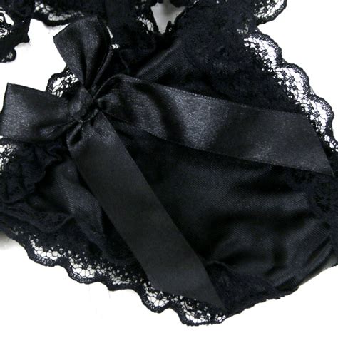 Sexy Halter Black Satin Padded Bra And Panties Lace Trim Lingerie Set