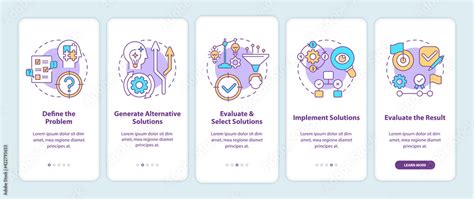 Problem Solving Steps Onboarding Mobile App Page Screen With Concepts Decision Making Process