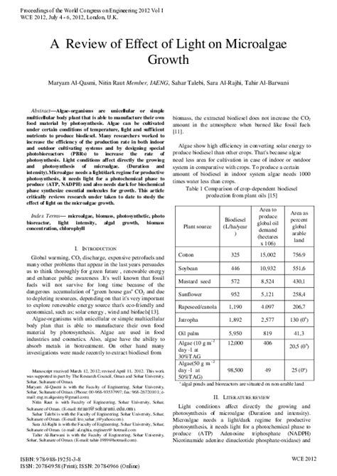Pdf A Review Of Effect Of Light On Microalgae Growth